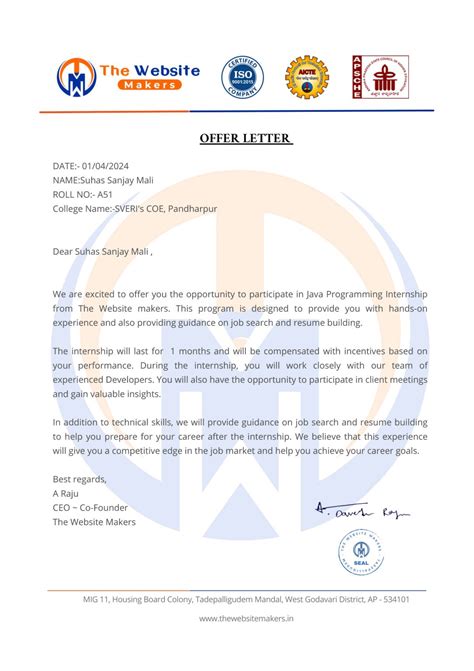 Suhas Mali On Linkedin Javadevelopment Java Internship2024 Thewebsitemakers