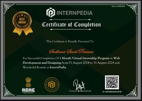 Sadhana Pansare On Linkedin Webdevelopment Internship Certificate Landingpage
