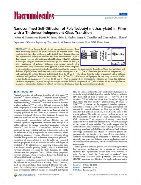 Pdf Nanoconfined Self Diffusion Of Polyisobutyl Methacrylate In Films With A Thickness