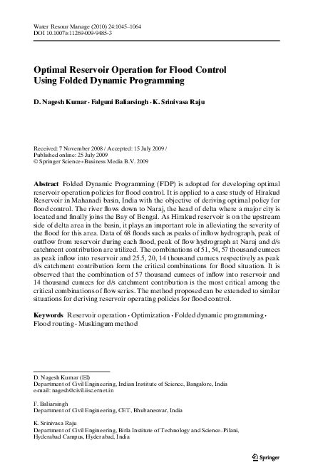 Pdf Optimal Reservoir Operation For Flood Control Using Folded