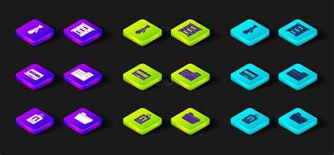 Set Identification Badge Document Folder Laptop With Text Work Drawer Documents And Tie Icon