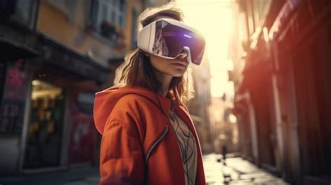 Premium Photo Woman With Virtual Reality Headset Created With Generative Ai