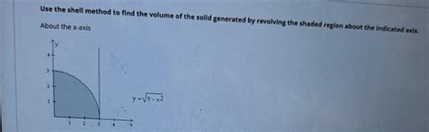 solved use the shell method to find the volume of the solid
