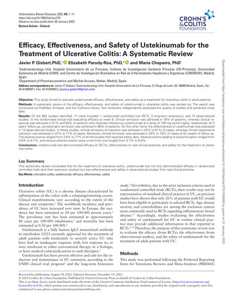 Pdf Efficacy Effectiveness And Safety Of Ustekinumab For The Treatment Of Ulcerative Colitis