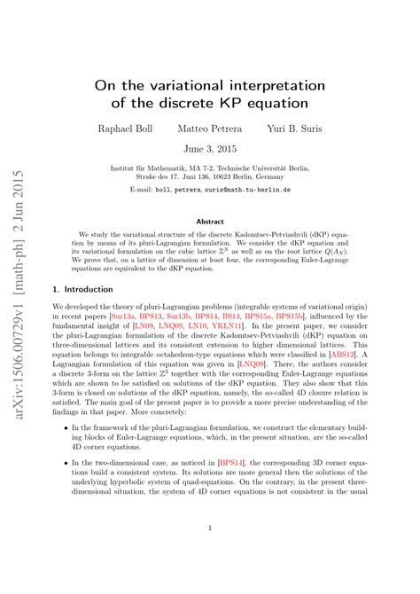 Pdf On The Variational Interpretation Of The Discrete Kp Equation