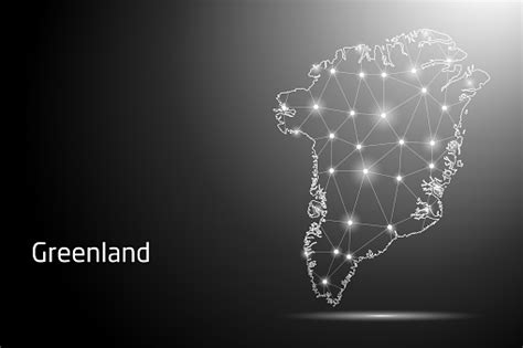 추상 Mash 선과 포인트는 그린란드의지도가 있는 어두운 그라디언트 배경에 스케일을 더합니다 3d 메쉬 폴리곤 네트워크 연결 0명에 대한 스톡 벡터 아트 및 기타 이미지