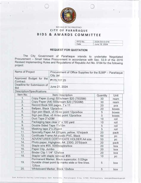Request For Quotation Reference No 10958149 City Government Of