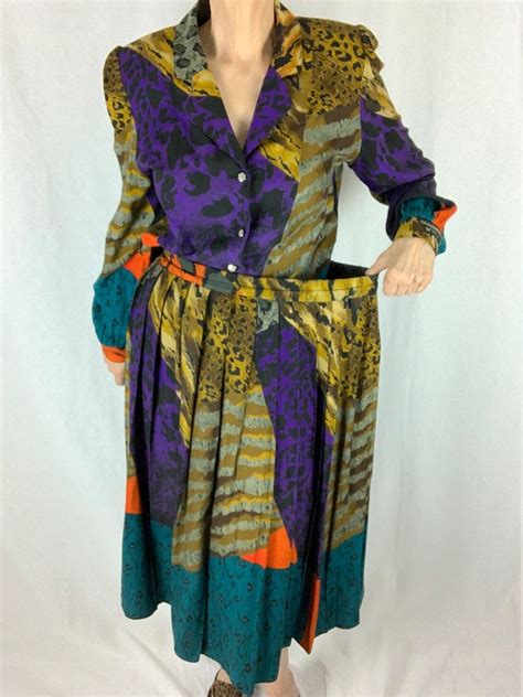 80s90s Blouse And Pleated Skirt Set Aimee Viscose Gem