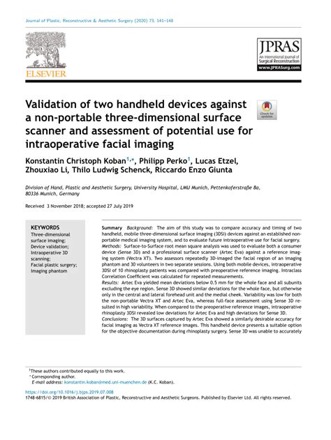 Pdf Validation Of Two Handheld Devices Against A Non Portable Three Dimensional Surface