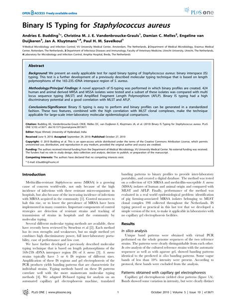 Pdf Binary Is Typing For Staphylococcus Aureus