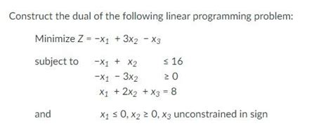 Solved Construct The Dual Of The Following Linear Chegg