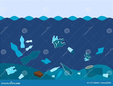 Waste In The Sea Or Ocean Illustration Stock Illustration Illustration Of Polluted