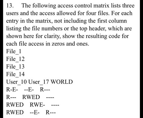 solved 13 the following access control matrix lists three