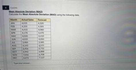 Solved Mean Absolute Deviation Mad Calculate The Mean