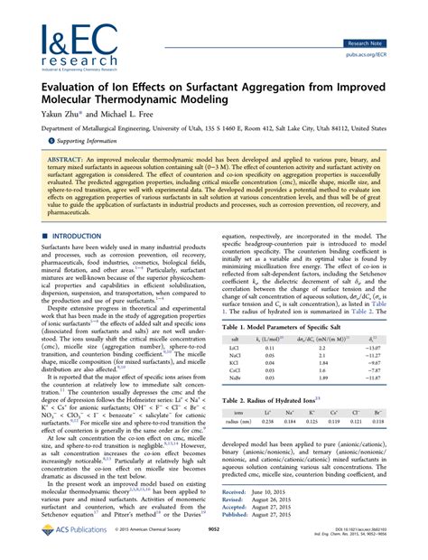 Pdf Evaluation Of Ion Effects On Surfactant Aggregation From Improved
