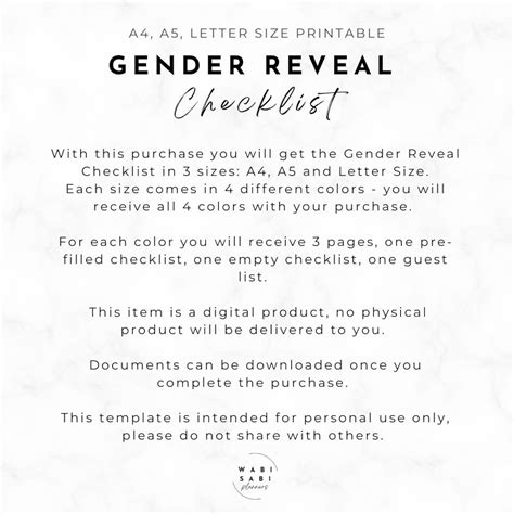 Gender Reveal Checklist Printable Gender Reveal Planner Printable Baby Event Planning Party