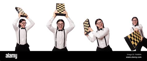 Nerd Chess Player Isolated On White Stock Photo Alamy