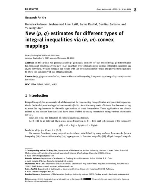 Pdf New P Q Estimates For Different Types Of Integral Inequalities Via α M Convex Mappings