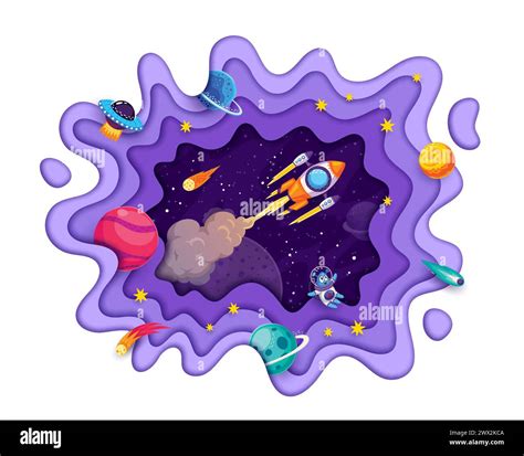 Galaxy Space Paper Cut With Rocket Launch Asteroids Comets And