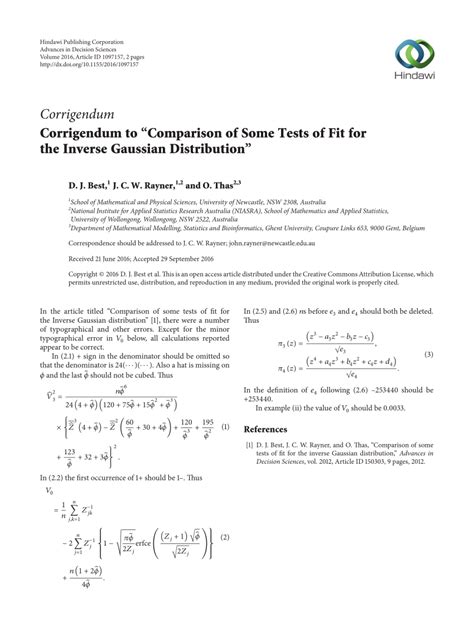 Pdf Corrigendum To “comparison Of Some Tests Of Fit For The Inverse Gaussian Distribution”