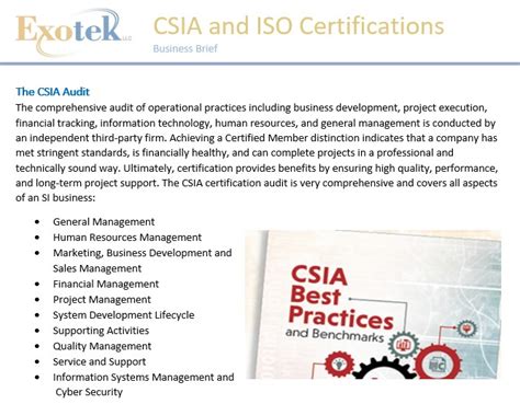 CSIA And ISO Certifications Business Brief Exotek
