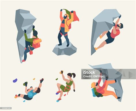 벽 등반가 산악 암벽 등반가 사람 스포츠 팀 사람들 건강 활동적인 라이프 스타일 활동 화려한 벡터 등색 컬렉션 등산에 대한 스톡 벡터 아트 및 기타 이미지 Istock