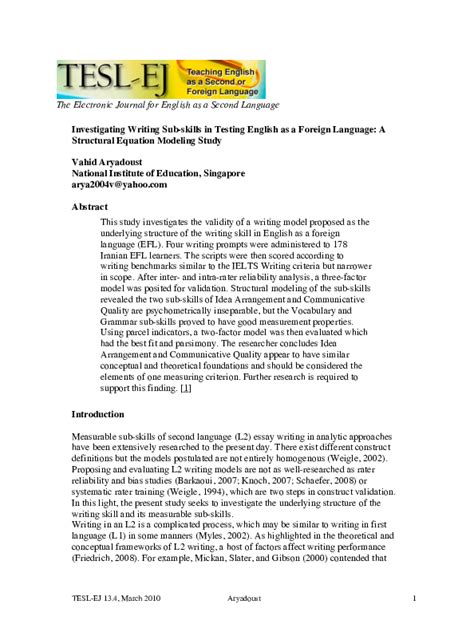 Pdf Developing And Evaluating The Validity Of A Second Language Writing Model A Structural