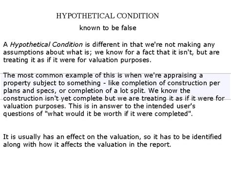 Extraordinary Assumptions Thought To Be True All Appraisals