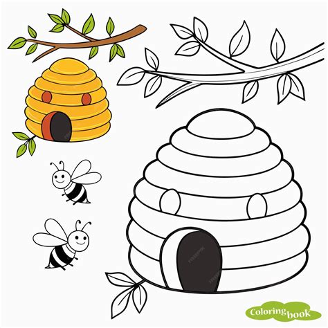 Bee Hive Coloring Page Premium Vector