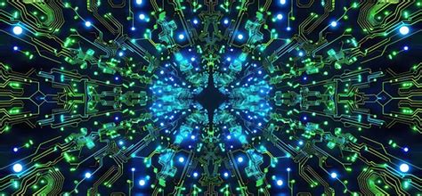 Abstract Digital Circuitry Design With Vibrant Blue And Green Lights