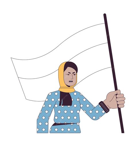 발을 가진 무슬림 여성 평평한 선 색상 ⁇ 터 캐릭터 여성의 권리를 보호 시위 편집 가능한 윤 ⁇ ⁇ 색에 전체 신체 사람 웹 그래픽 디자인을위한 간단한 만화 스