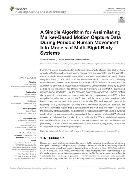 pdf a simple algorithm for assimilating marker based motion capture