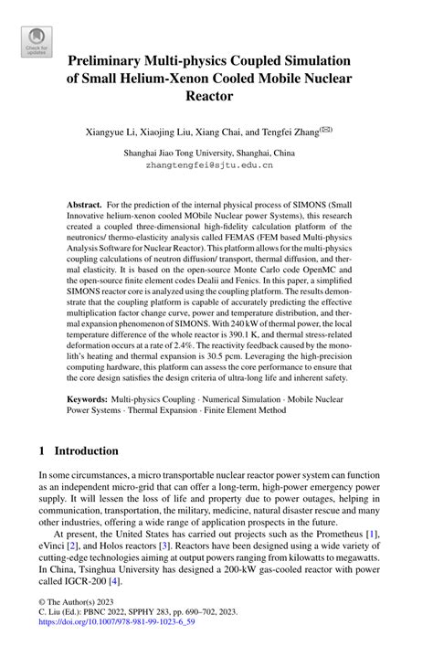 Pdf Preliminary Multi Physics Coupled Simulation Of Small Helium Xenon Cooled Mobile Nuclear