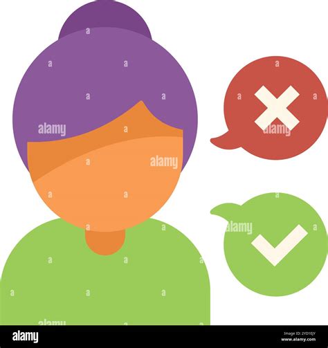 Conceptual Illustration Of A Woman Making A Decision With Speech Bubbles Showing Check And Cross
