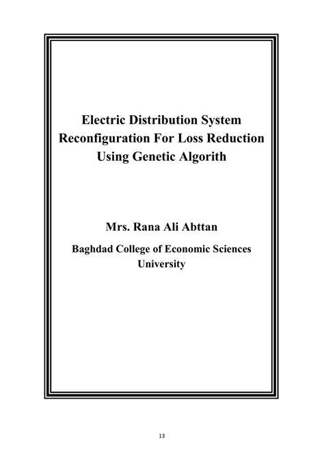 Pdf Electric Distribution System Reconfiguration For Loss Reduction