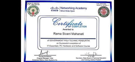 Rama Sivani Mahanthi On Linkedin Certificate From Cisco Networking Academy 😇