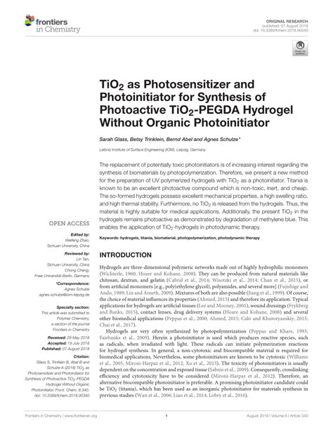 Pdf Tio2 As Photosensitizer And Photoinitiator For Synthesis Of Photoactive Tio2 Pegda