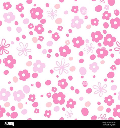 Seamless Pattern Of Simple Sakura Flowers Cherry Blossom Hand Drawing Not Ai Vector