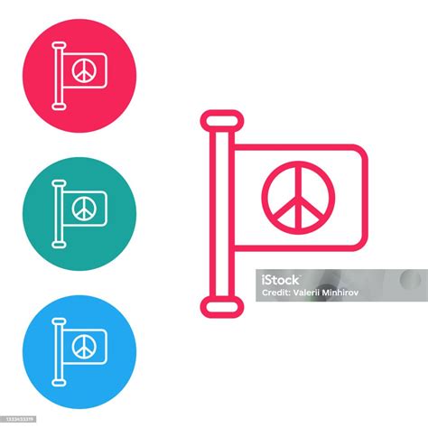 흰색 배경에 격리 된 빨간색 줄 플래그 평화 아이콘 평화의 히피 상징 원 버튼에 아이콘을 설정합니다 벡터 개념에 대한 스톡 벡터 아트 및 기타 이미지 Istock