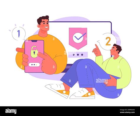 Two Factor Authentication Concept Smiling User Secures His Device With Password And Approved