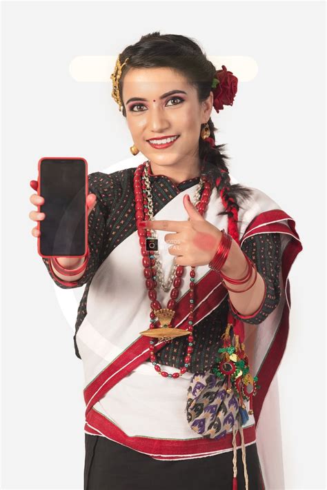 A Beautiful Newari Girl Showing Her Phone Photos Nepal