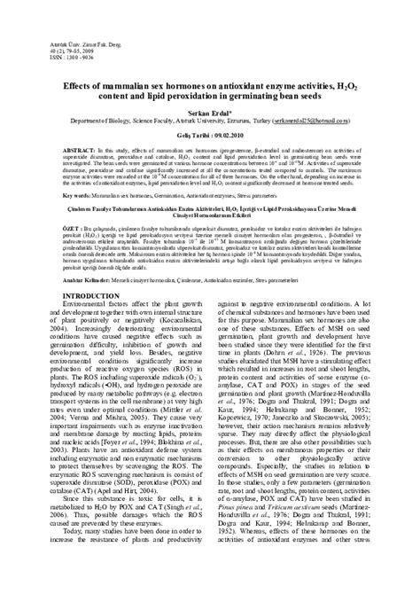 Pdf Effects Of Mammalian Sex Hormones On Antioxidant Enzyme
