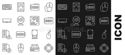Set Line Processor With Cpu Computer Mouse Ssd Card Hard Disk Drive