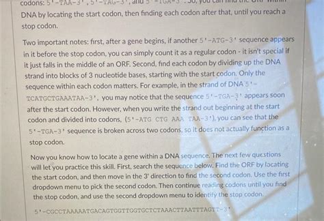 Solved DNA By Locating The Start Codon Then Finding Each Chegg
