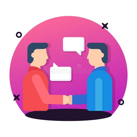 Two Persons Shaking Hands And Having Conversation Flat Modern Icon Of Communication Stock