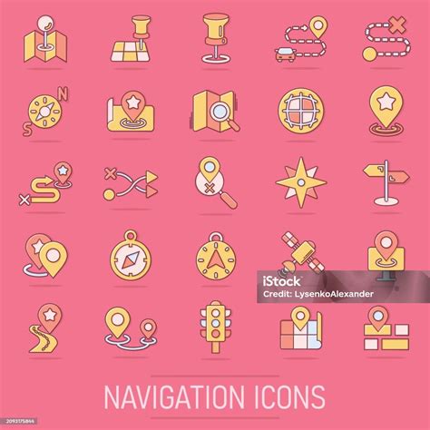 Navigation Icons Set In Comic Style Gps Direction Cartoon Vector