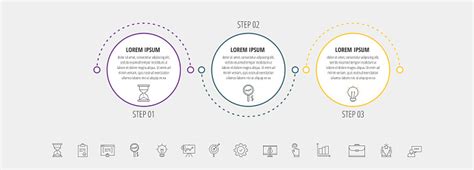 3 단계 아이콘으로 벡터 라인 인포 그래픽을 원 다이어그램 차트 웹 배너 순서도 정보 그래프 콘텐츠 레벨 차트 프로세스 다이어그램에 사용되는 타임라인 0명에 대한 스톡 벡터