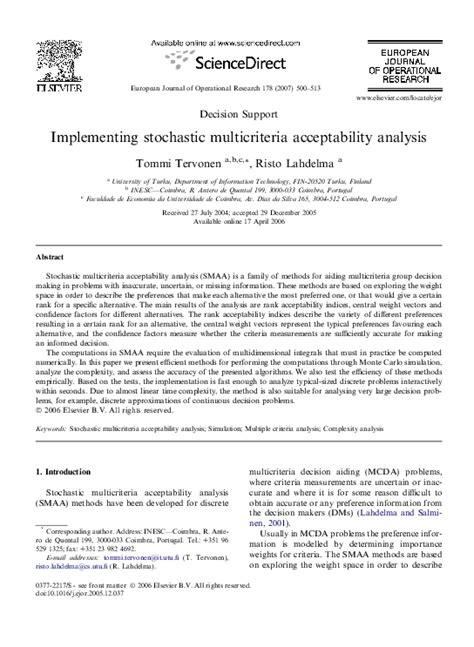 pdf implementing stochastic multicriteria acceptability analysis