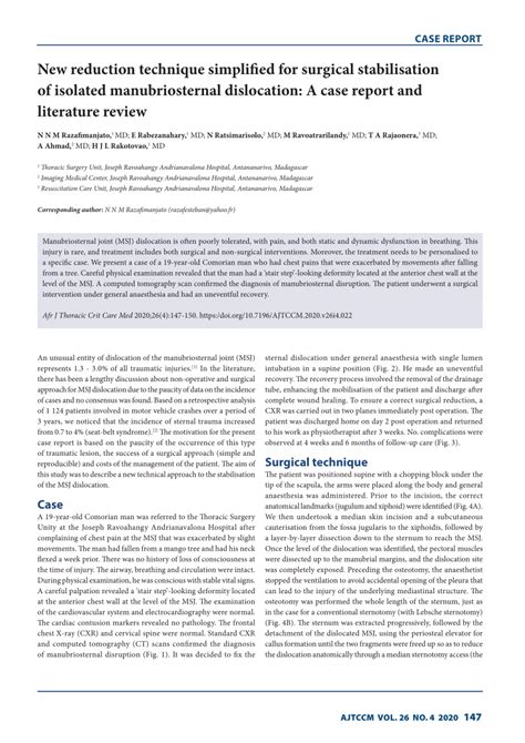 Pdf New Reduction Technique Simplified For Surgical Stabilisation Of