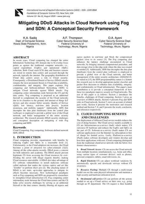 Pdf Mitigating Ddos Attacks In Cloud Network Using Fog And Sdn A